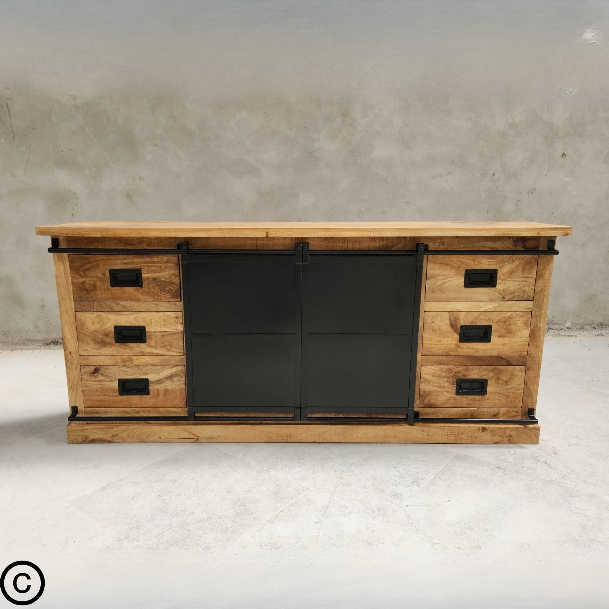 Buffet industriel 200 cm bois massif & métal | KUKUU – Kukuu